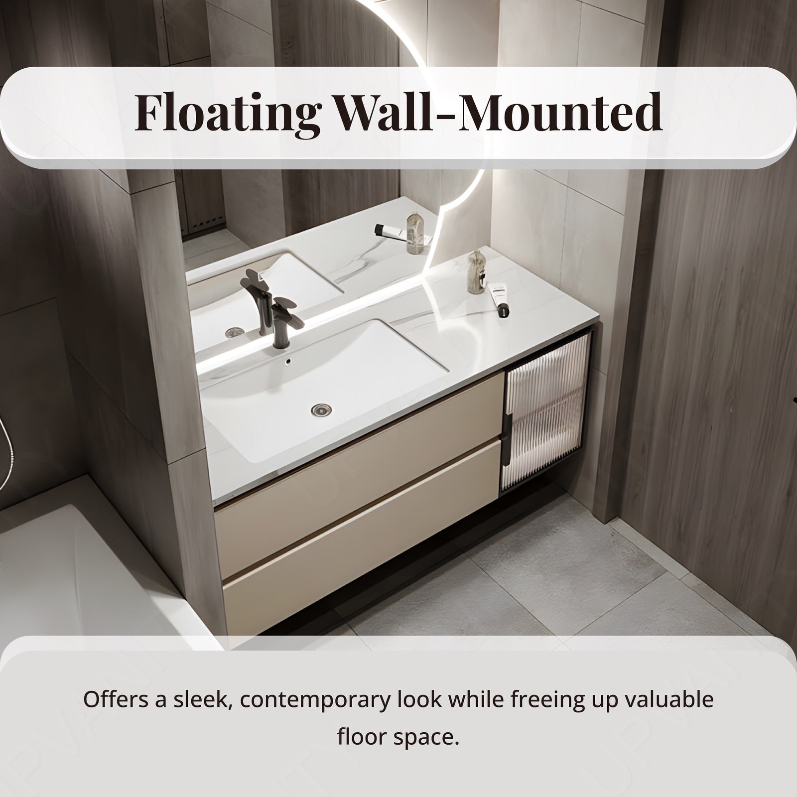 Modern Bath Vanity Set, Brown, Joint White Top, 40"- 72", Single, Floa