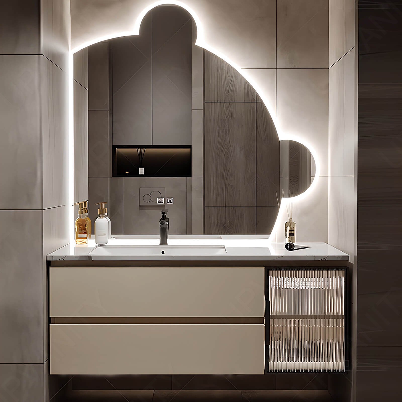 Modern Bath Vanity Set, Beige, Striped Panel, 44"- 72", Single, Floati