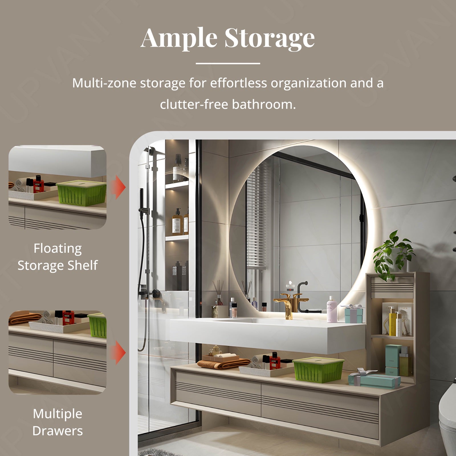 Modern Bath Vanity Set, Blue, Split White Top, 32"-72", Single, Floati