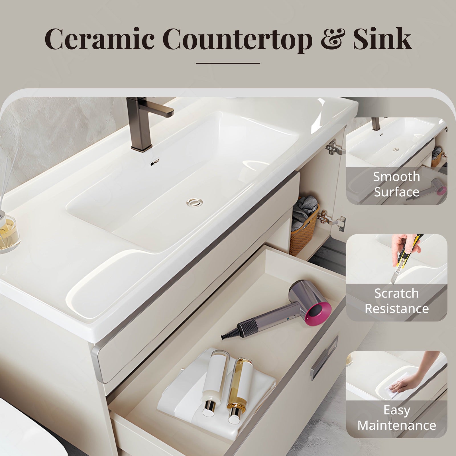 Luxury Bath Vanity Set, Gold, Striped Panel, 32"- 72", Double/Single,