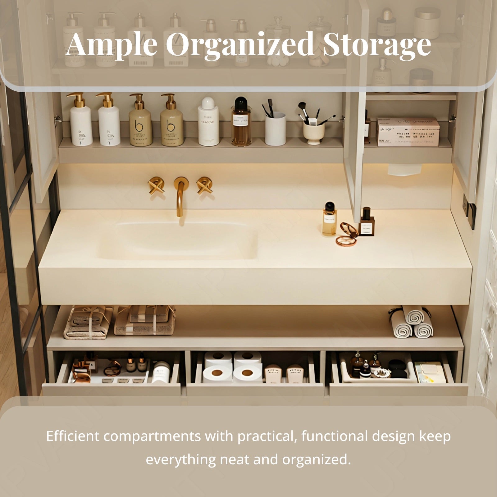 Modern Bath Vanity Set, Gray, Split Marble Textured Top, 32"-72", Sing