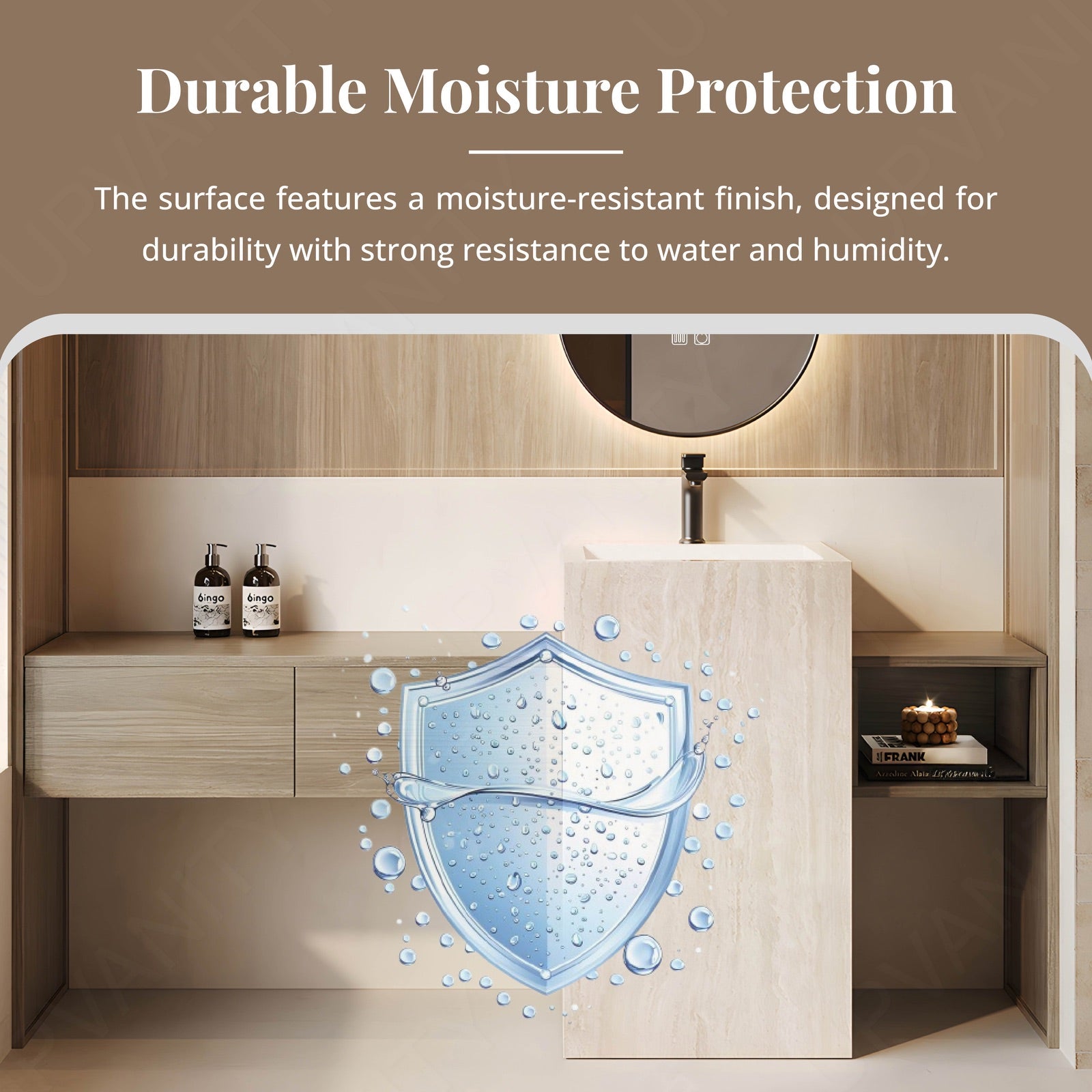 Modern Bath Vanity Set, Brown, Textured Column, 56"- 72", Single, Floa